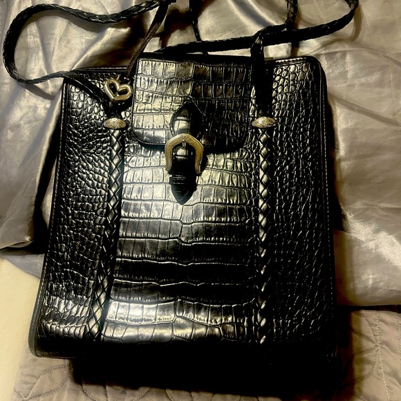 Brighton | Bags | Vintage Brighton Handbag Black Croc Embossed Leather ...